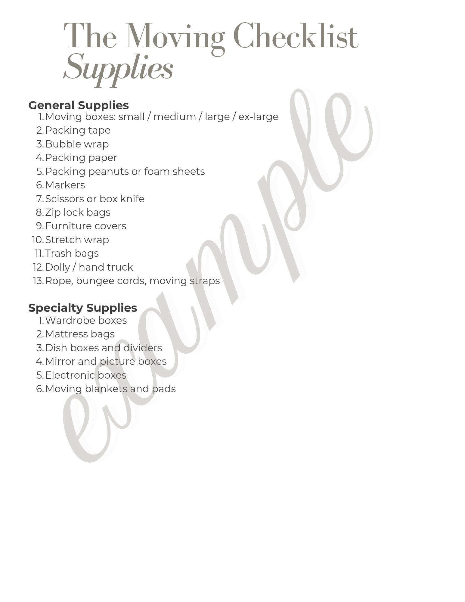 Detailed Moving Checklist | Moving Schedule Template | Printable ...