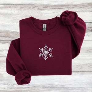 Snowflake Embroidery Sweatshirt, Cozy Winter Pullover, Minimalist ...