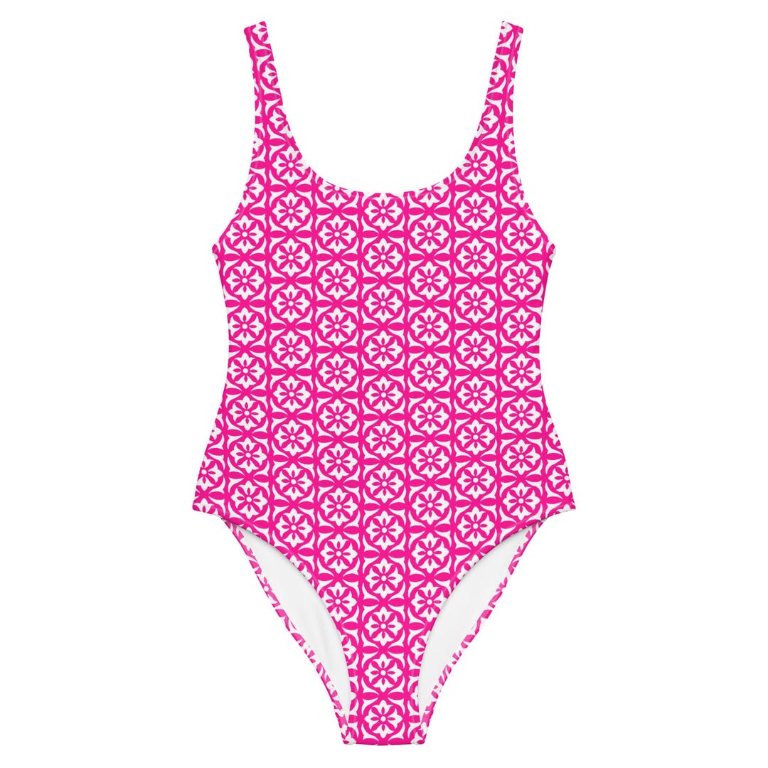 One-piece Swimsuit Deep Pink With White Swimsuit Ladies Bathing Suit ...