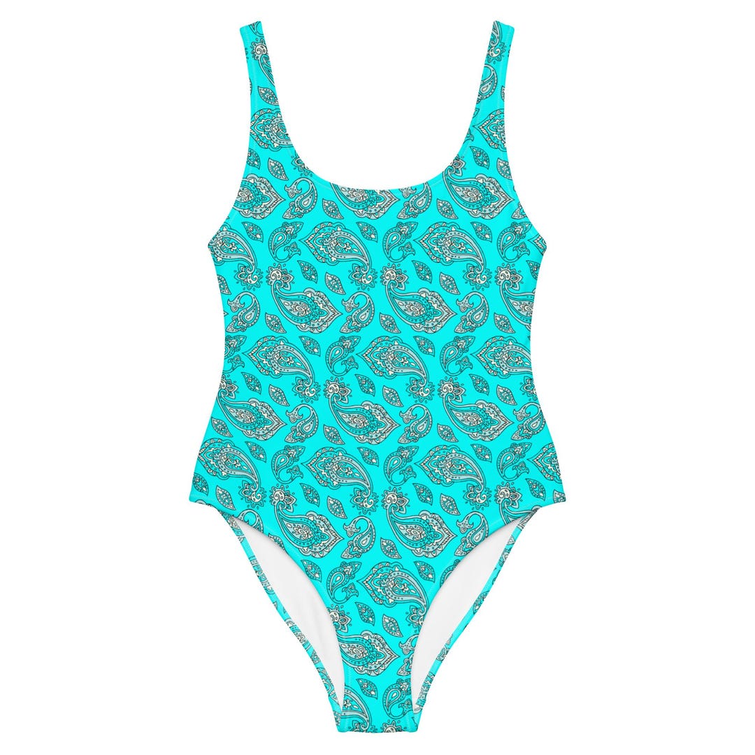 One-piece Swimsuit Aqua With Aqua Paisley Swimsuit Ladies Bathing Suits ...