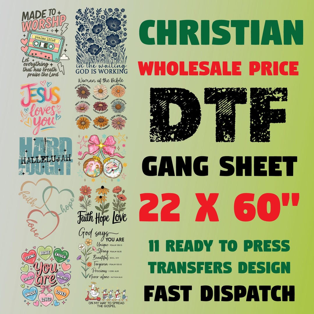 Christian Gang Sheet DTF Transfer Ready to Press, Faith Premade Heat ...