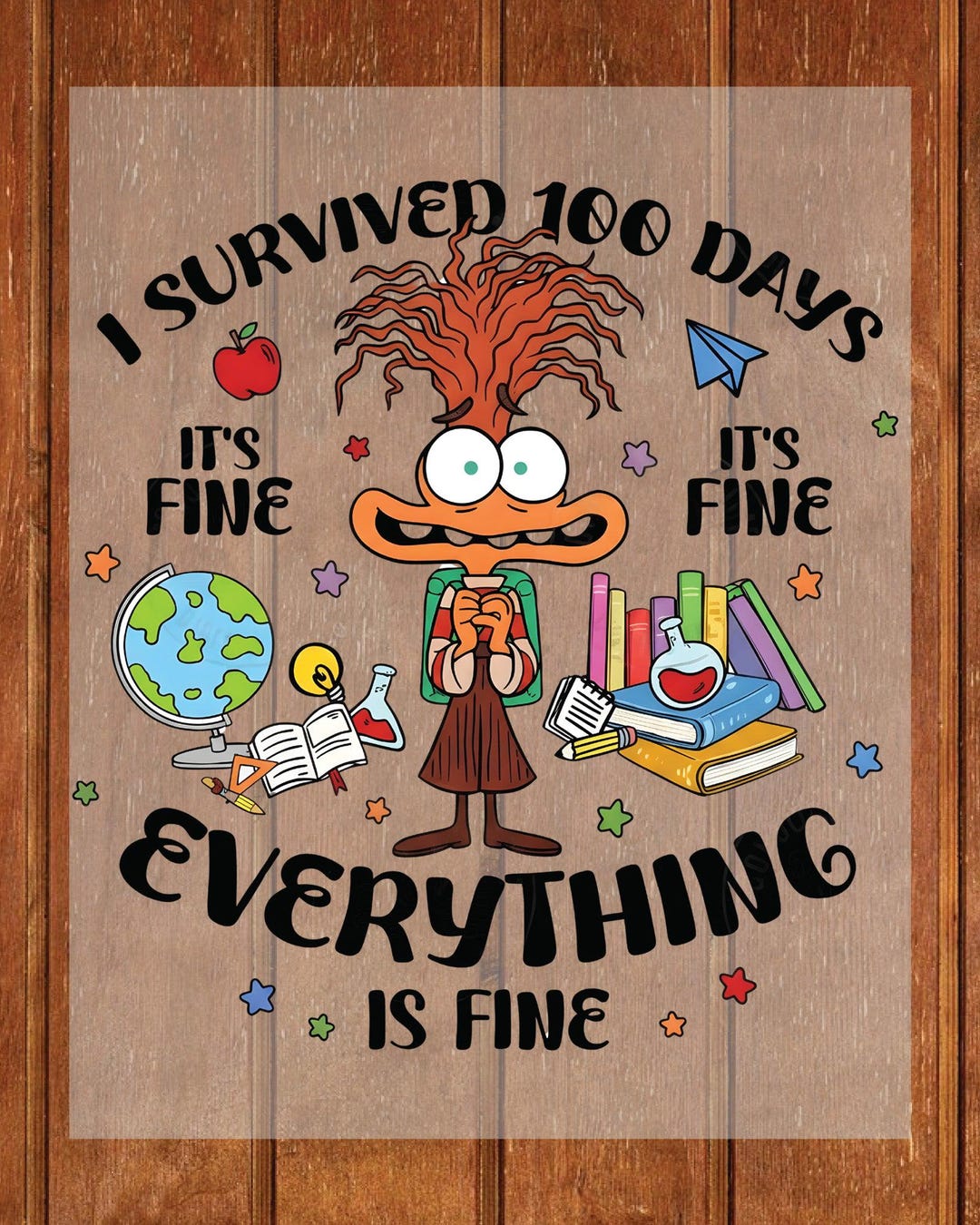 I Survived 100 Days of School Cartoon Dtf Transfer Ready to Press Heat ...