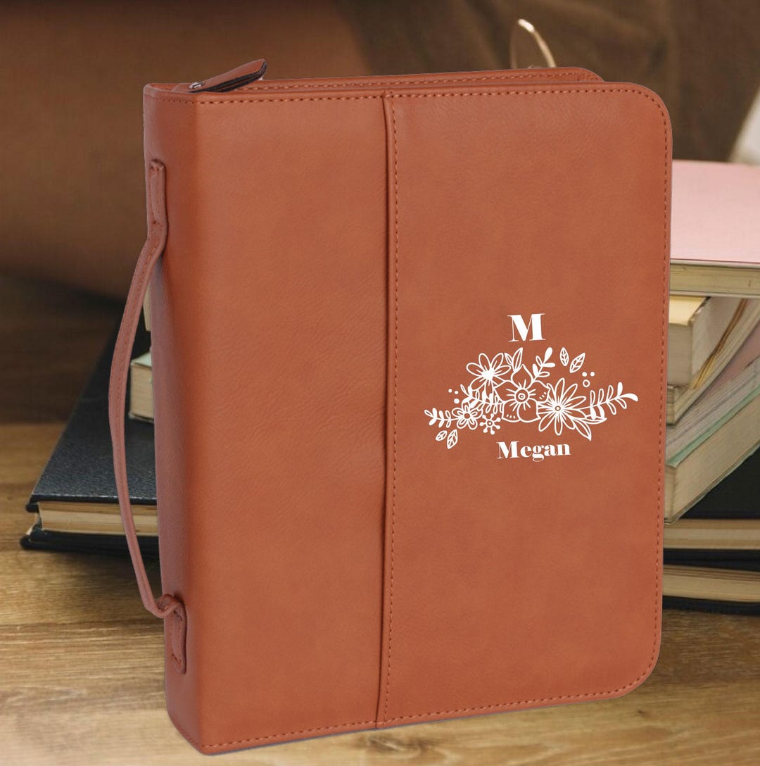 Custom Bible Case, Personalized Leather Bible Cover, Floral Named Bible ...