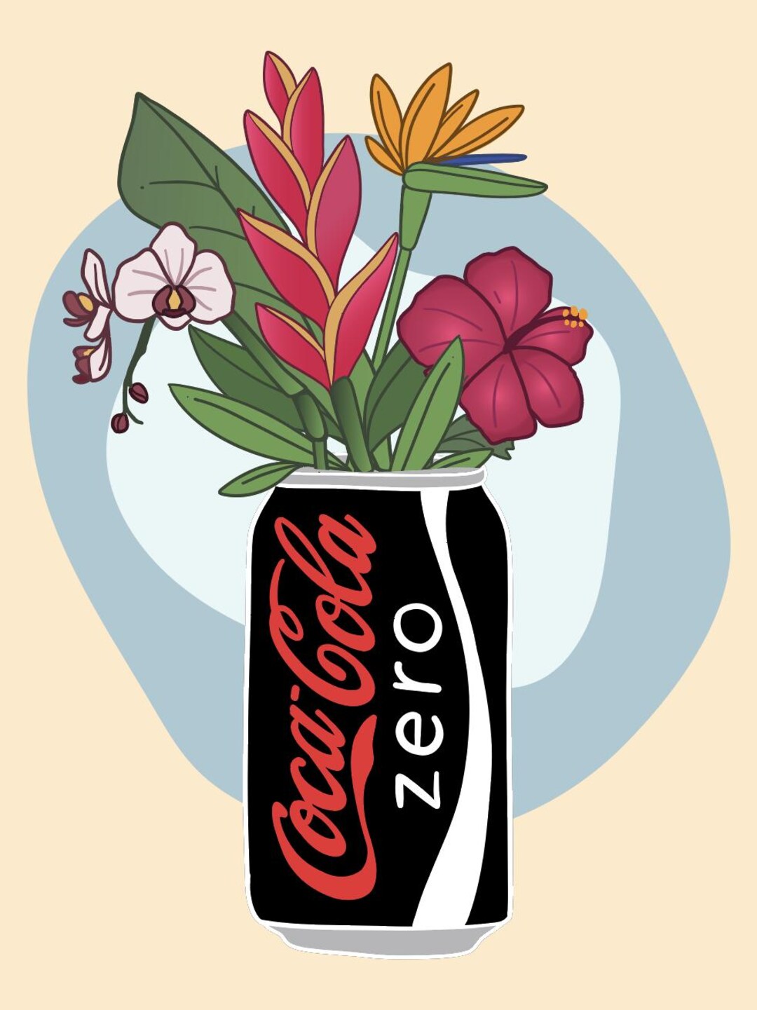 Tropical Floral Diet Coke Can Art Print - Hawai'i Art, Diet Pepsi, Wall ...