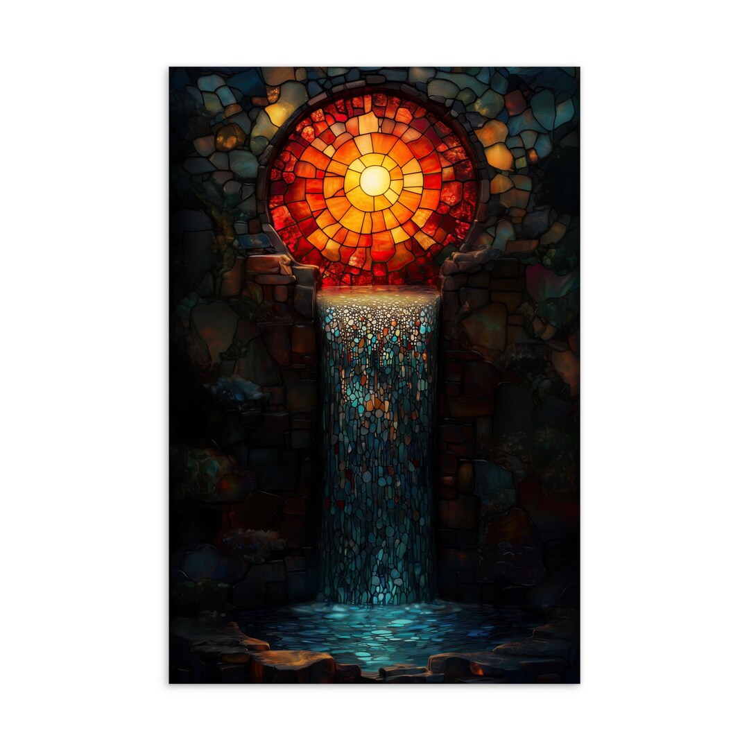 Radiant Stained Glass Waterfall Postcard | Fantasy Art Stationery ...