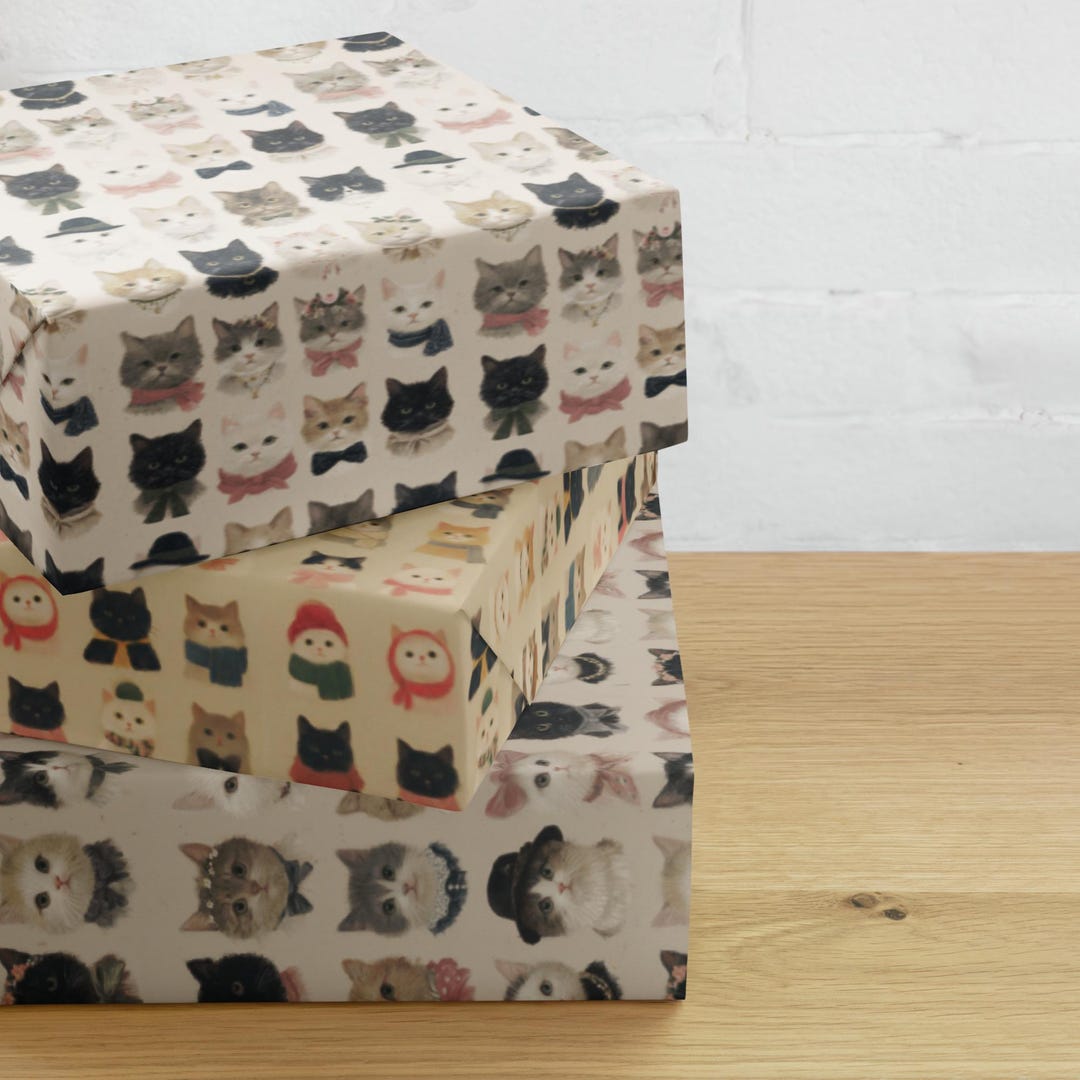 Vintage Cat Wrapping Paper Sheets | Elegant Kitten Gift Wrap, 3 Styles ...