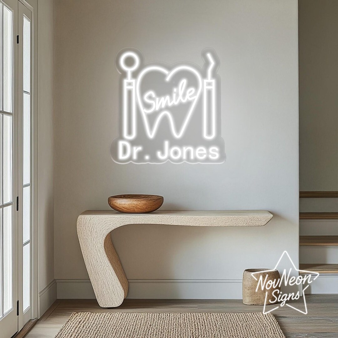 Custom Tooth Neon Sign – Smile LED Light With Name, Dental Theme Wall ...