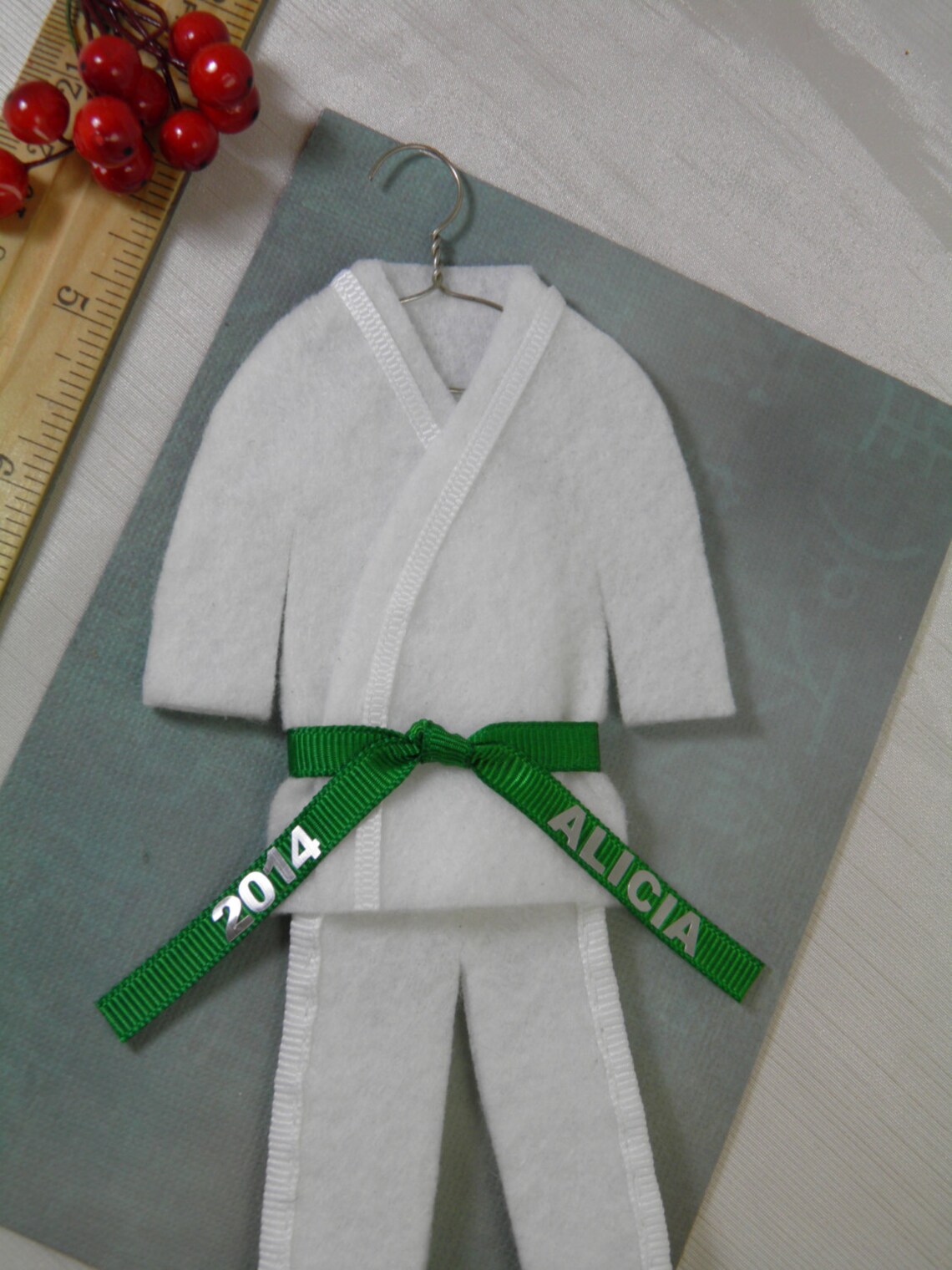Personalized GREEN Belt- Martial Arts Uniform Christmas Ornament ...