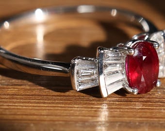 Pigeon Blood Red Ruby Ring, 18k Solid Gold Ring, Simple Oval Cut Ruby ...