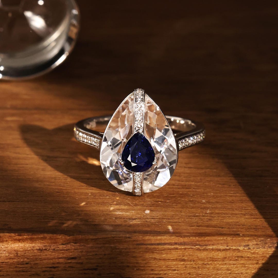 Royal Blue Sapphire Ring,18k Solid Gold Ring, 0.7ct Pear Sapphire With ...