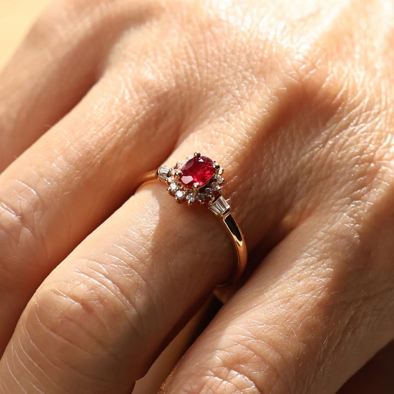Pigeon Blood Red Ruby Ring,18k Solid Gold Ring, Women Ruby Ring, Unique ...