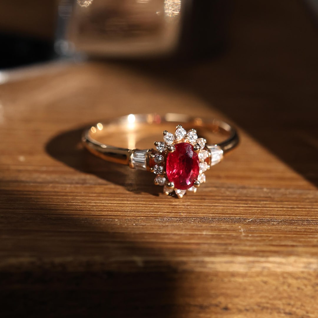 Pigeon Blood Red Ruby Ring,18k Solid Gold Ring, Women Ruby Ring, Unique ...