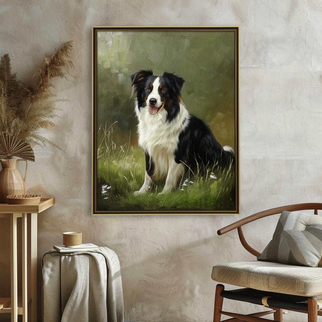 Custom Hand Painted Border Collie Dog Oil Painting Portrait From Photo ...