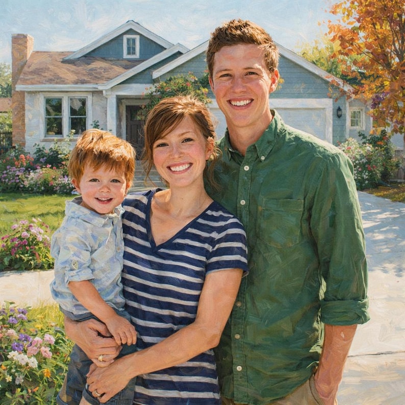 Angel Wings Memorial Family Photo to Oil Painting Grandfather With ...