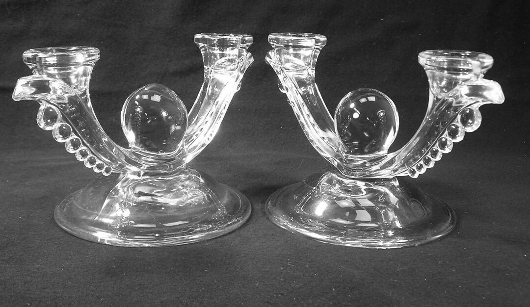 Vtg Duncan Miller Teardrop Glass Candlestick Holder Set of Two #4026 ...