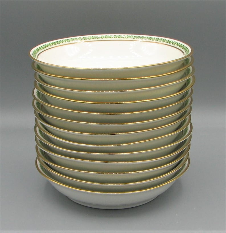Vtg Limoges Green Laurel Leaf Gold Band China One Finger Dipping Bowl ...