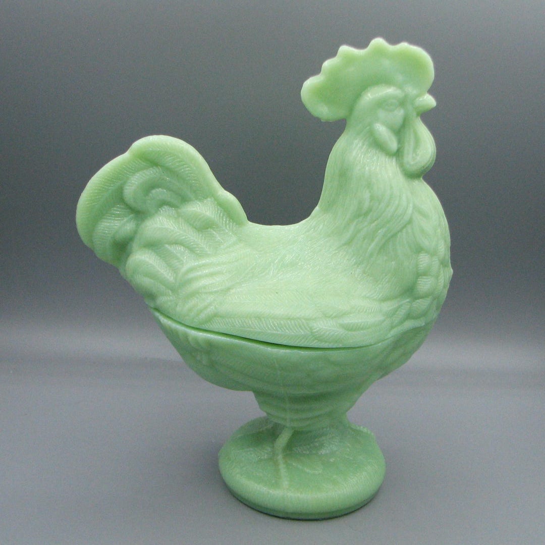 Jadeite Glass Rooster Lidded Candy Dish 3577 Free Shipping - Etsy