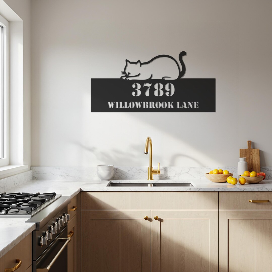 Custom House Number Sign, Personalized Metal Address Plaque, Cat Design ...