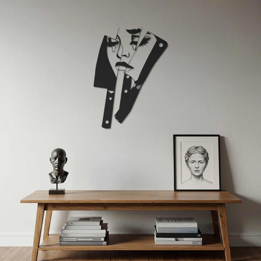 Knife Face Metal Wall Art, Dark Surreal Portrait With Cleaver Design ...
