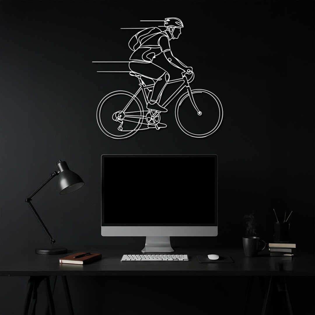 Cyclist Metal Wall Art, Modern Line Art Bicycle Decor for Sports Lovers ...