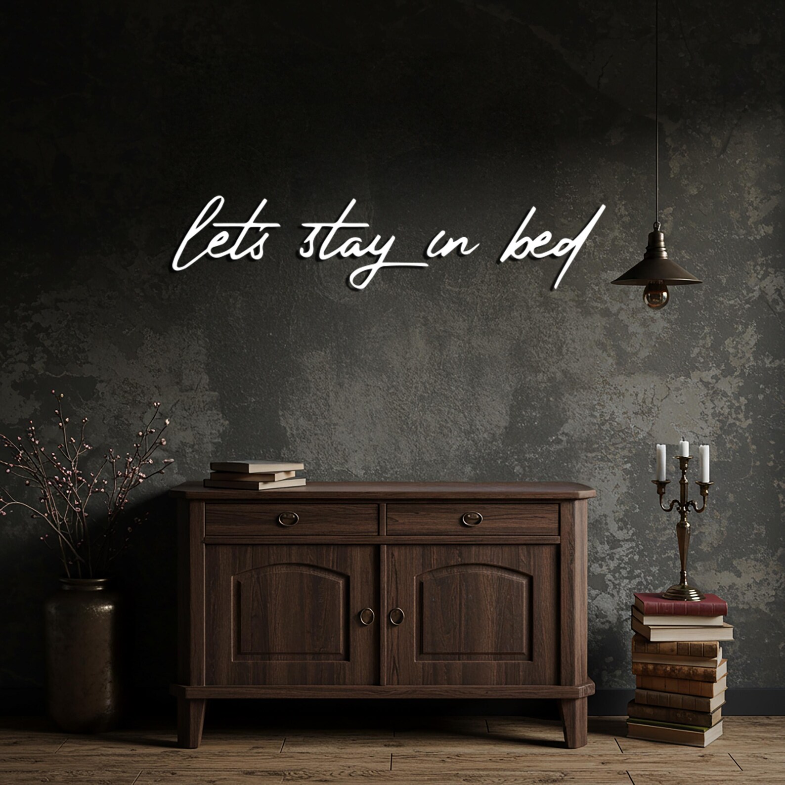 Let’s Stay in Bed Metal Art, Cursive Quote Metal Sign, Romantic Bedroom ...