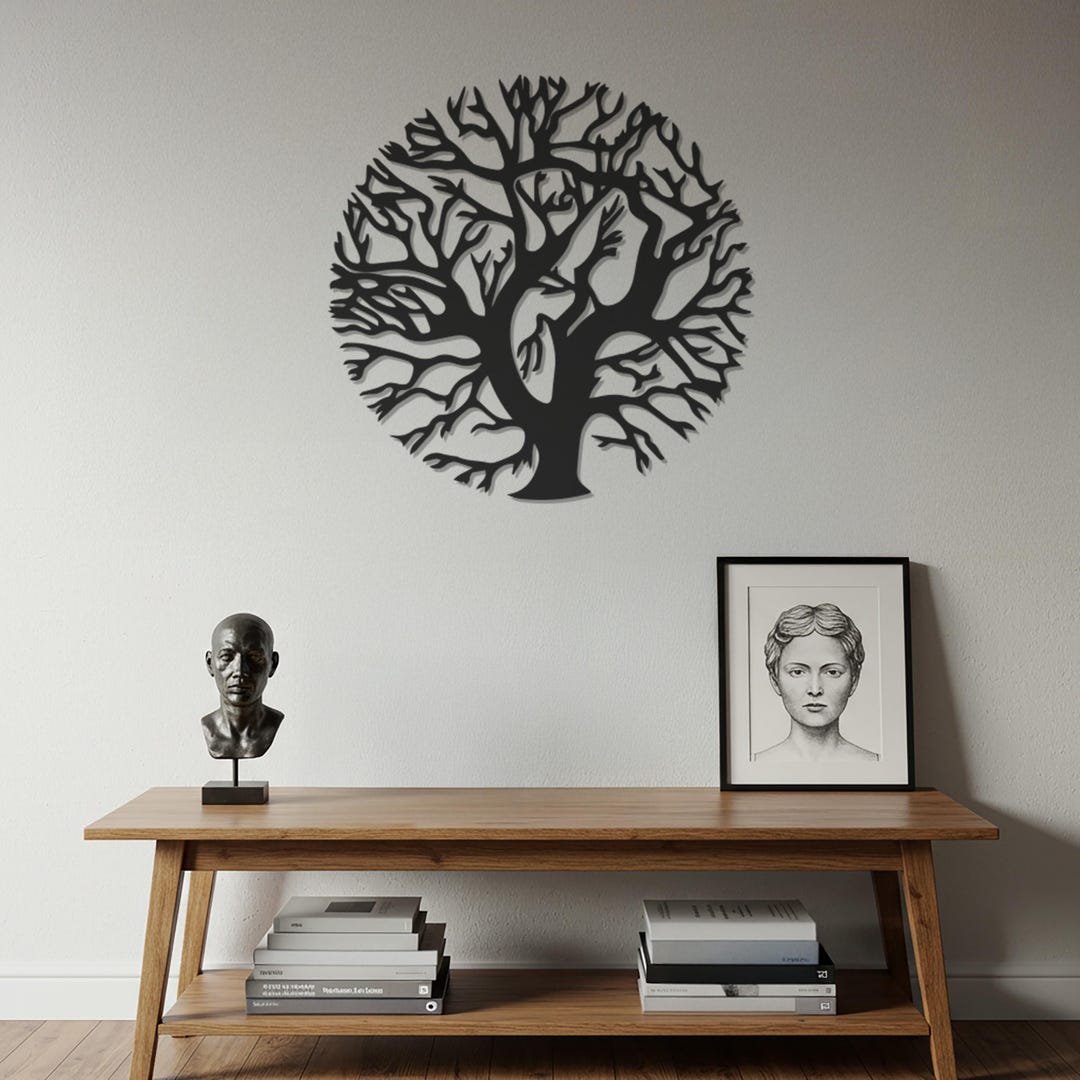 Tree of Life Metal Wall Art, Round Nature Wall Decor, Family Roots ...