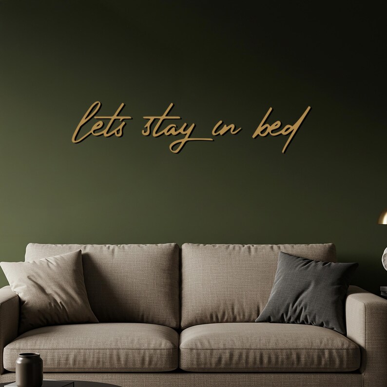 Let’s Stay in Bed Metal Art, Cursive Quote Metal Sign, Romantic Bedroom ...