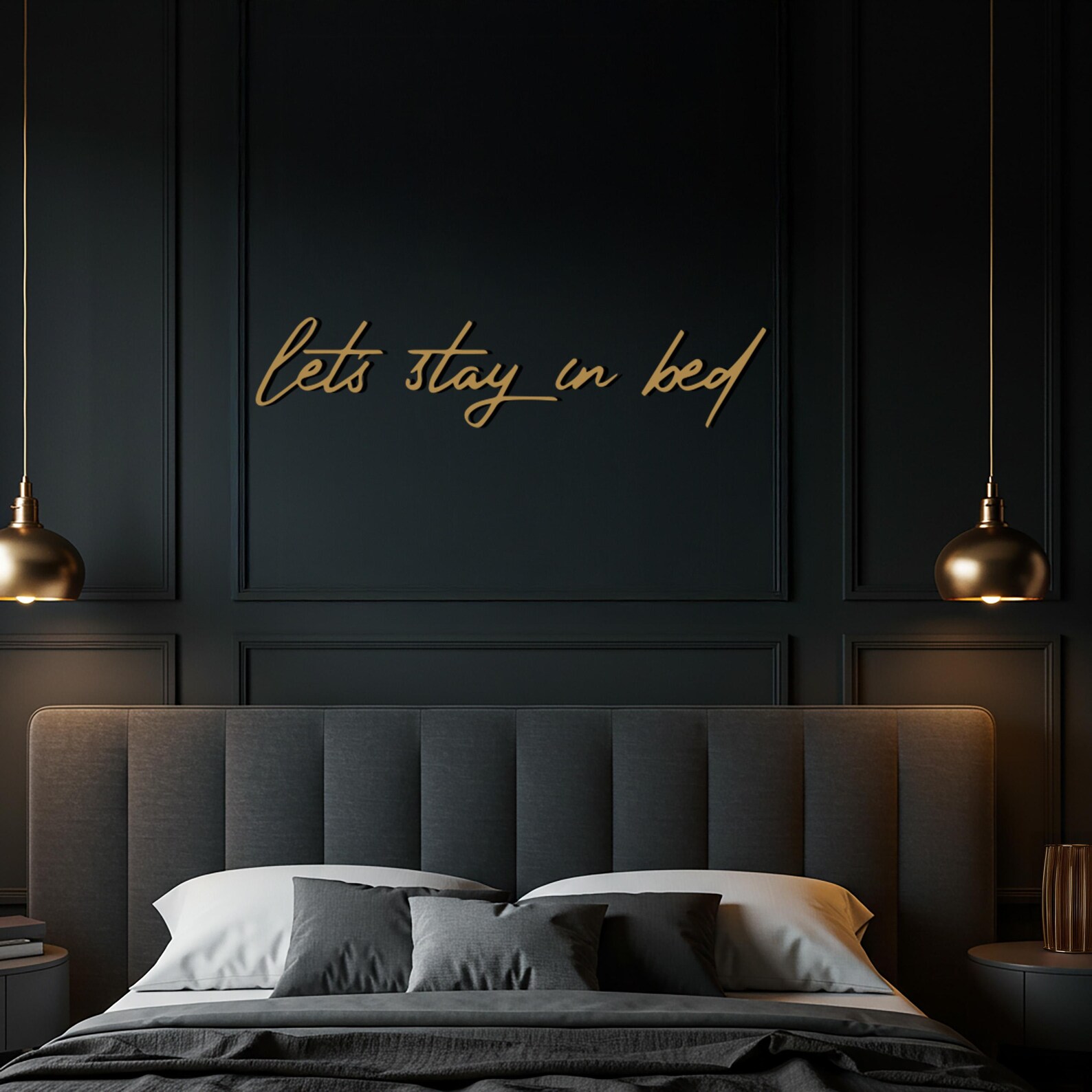 Let’s Stay in Bed Metal Art, Cursive Quote Metal Sign, Romantic Bedroom ...