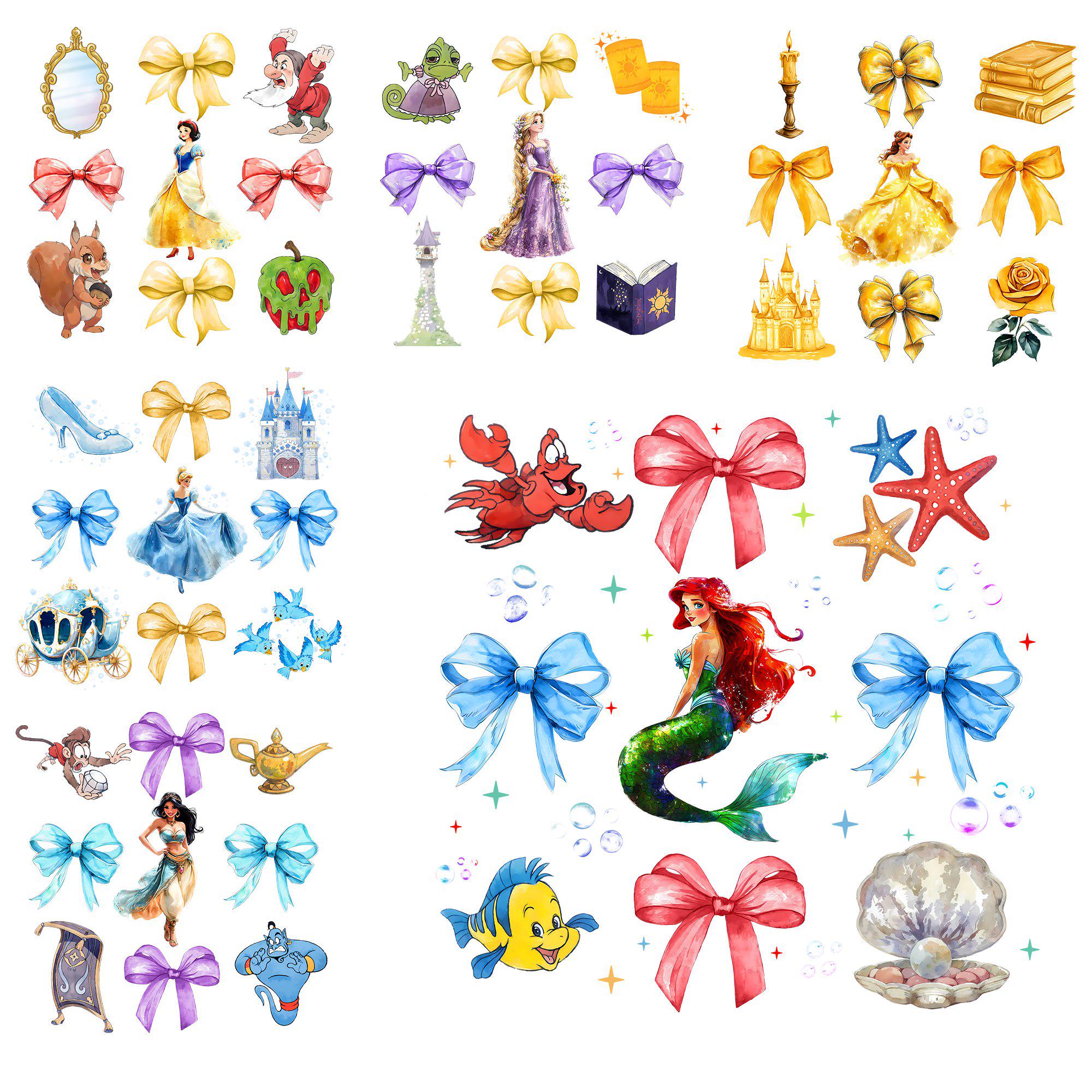 Coquette Bow Princess Png Bundle, Watercolor Princess Coquette Bow Png ...