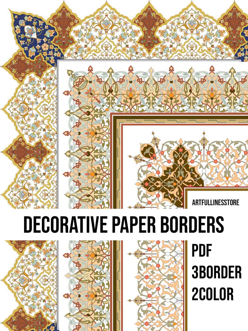 Printable Paper Borders: Calligraphy Frames for Scrapbooking (digital ...