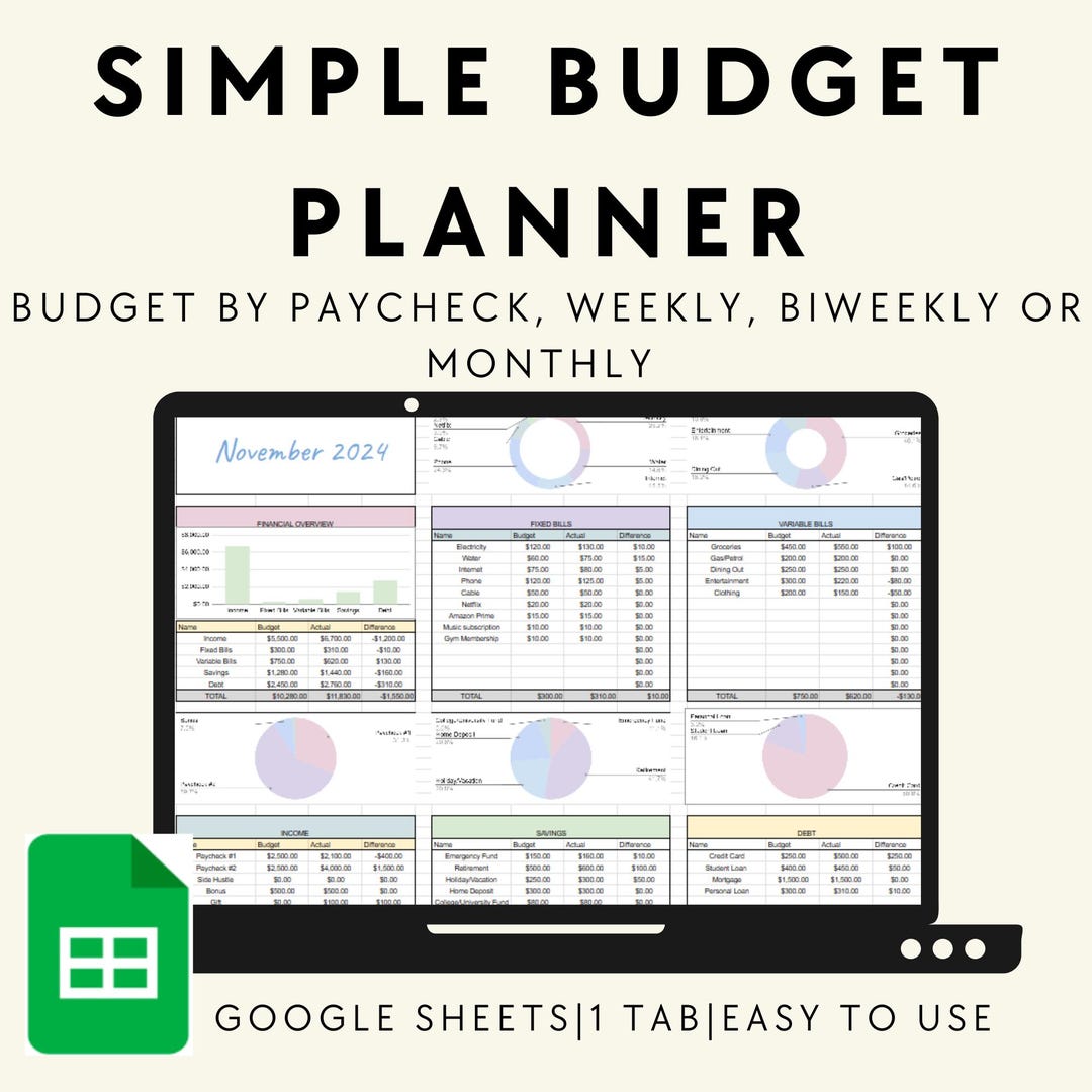 Budget Planner Google Sheet/excel Monthly Budget Spreadsheet Paycheck ...