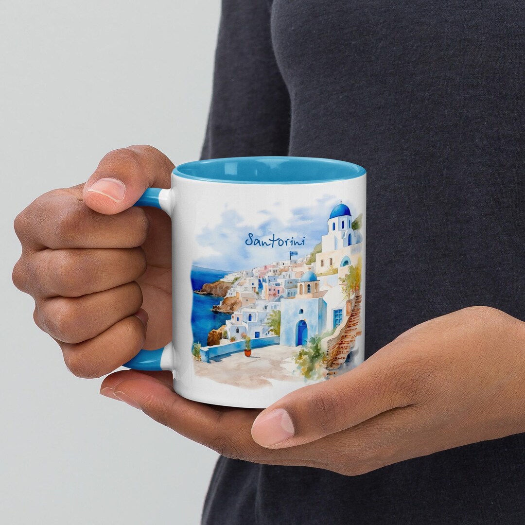 Santorini Watercolor Mug Greek Mug Greek Morning Coffee Tea Mug Greek ...