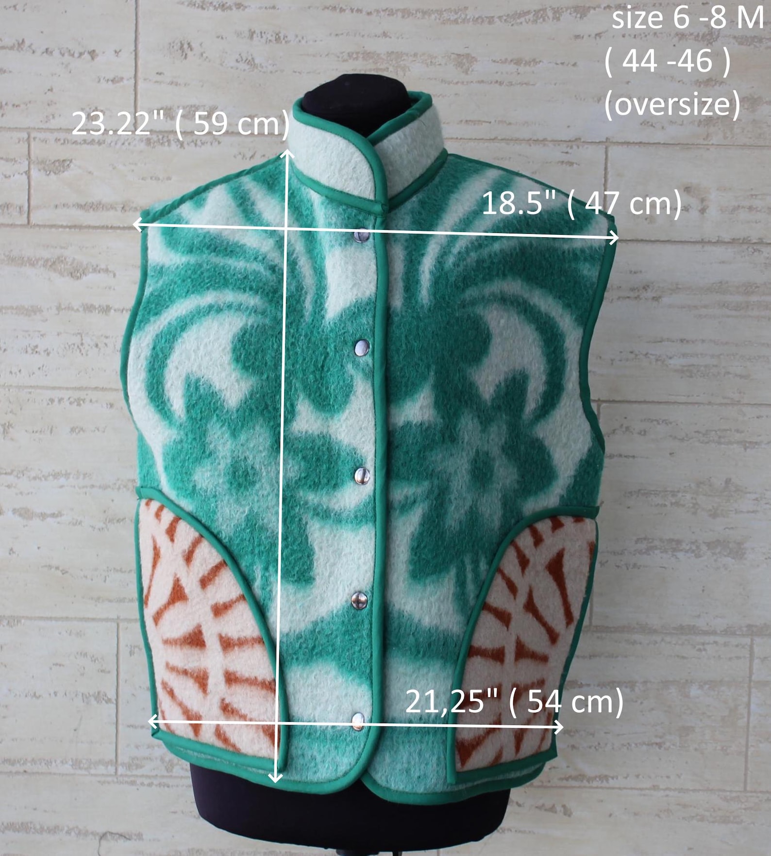 Blanket Wool Vest Jacket Size M,green Blanket Jacket,upcycled Coats ...