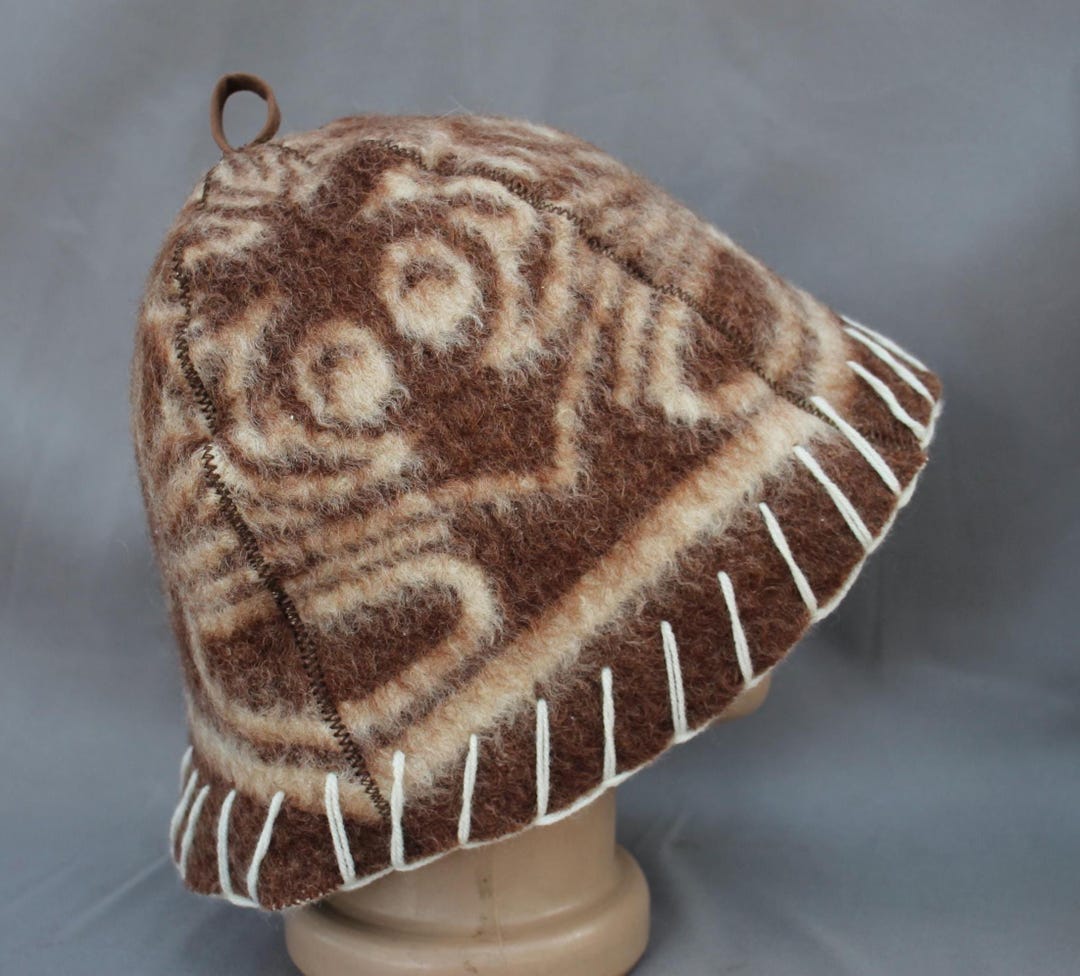 Brown Wool Sauna Hat With Floral, Handmade From Upcycled Vintage ...