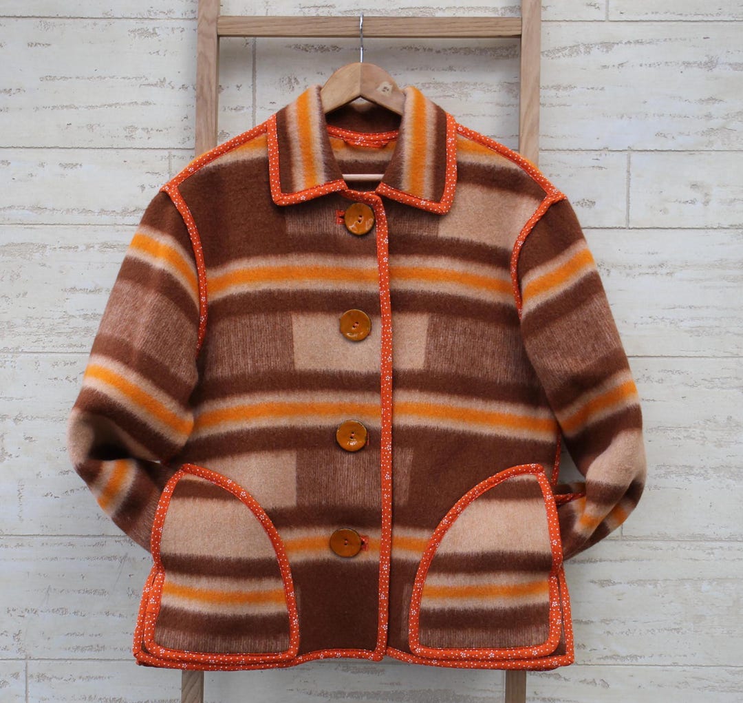 Vintage Wool Blanket Jacket and Sustainable Size M L Unique Cozy ...