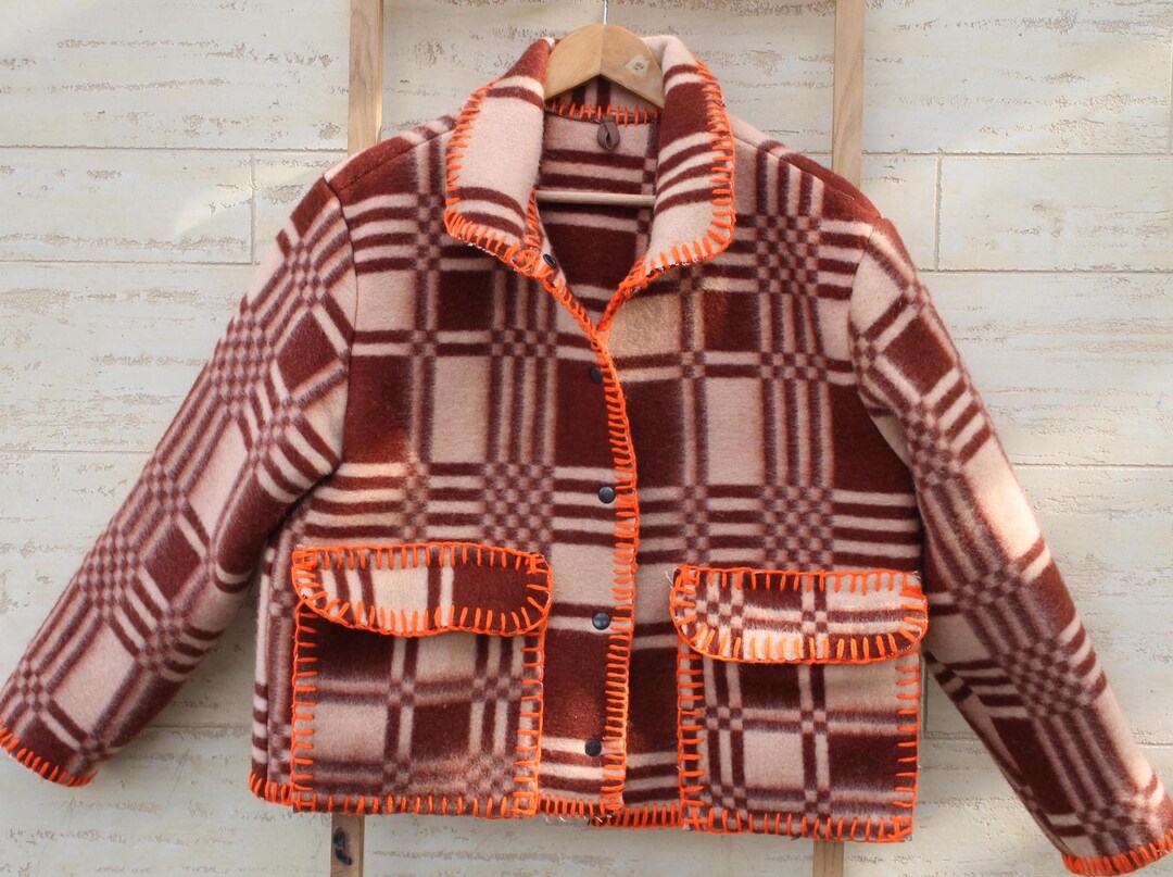 Vintage Wool Blanket Jacket and Sustainable Size M L Unique Cozy ...