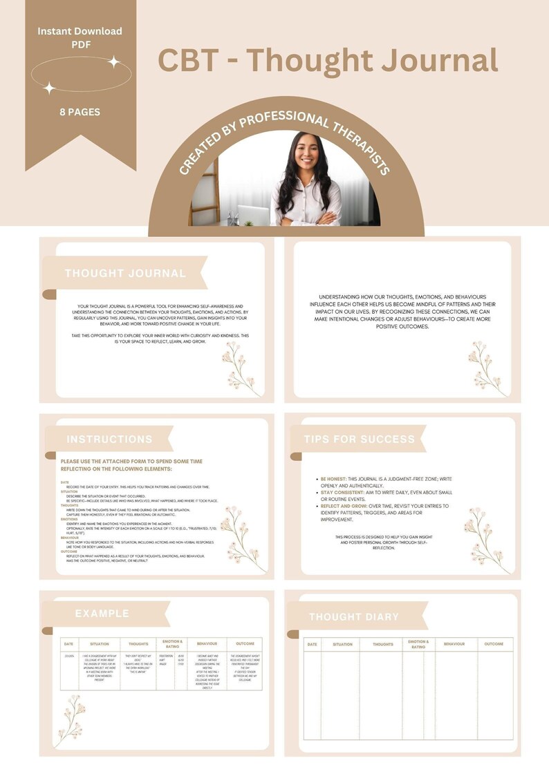 Counselling - CBT Thought Journal - Etsy