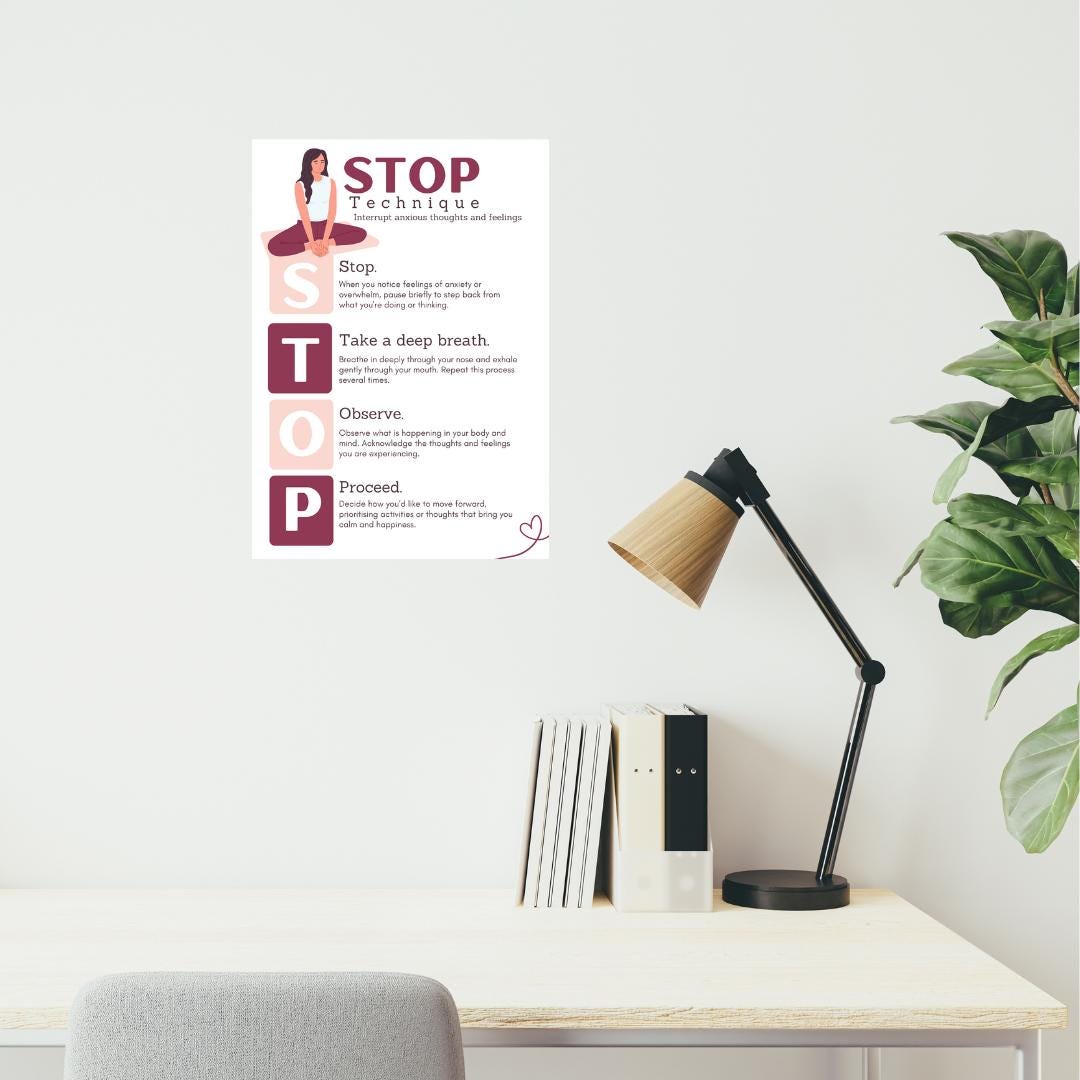 DBT STOP Emotional Regulation Posters, DBT Posters, Therapy Office ...