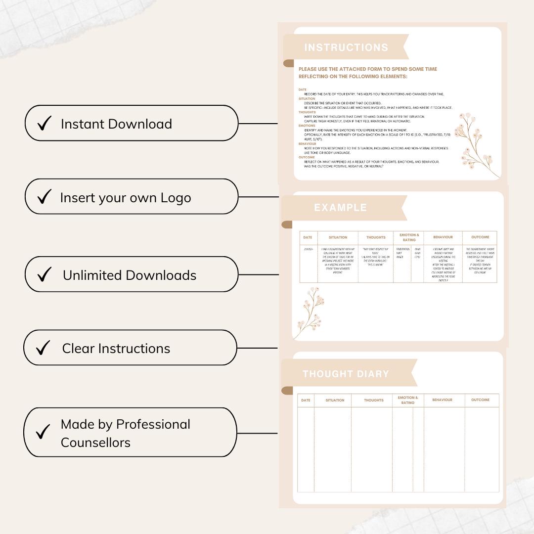 Counselling - CBT Thought Journal - Etsy