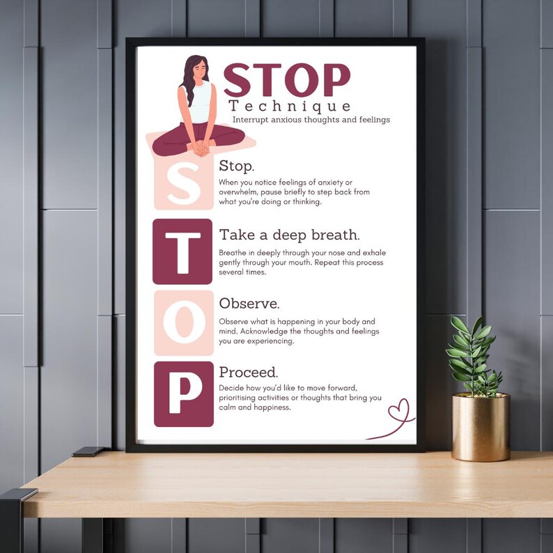 DBT STOP Emotional Regulation Posters, DBT Posters, Therapy Office ...