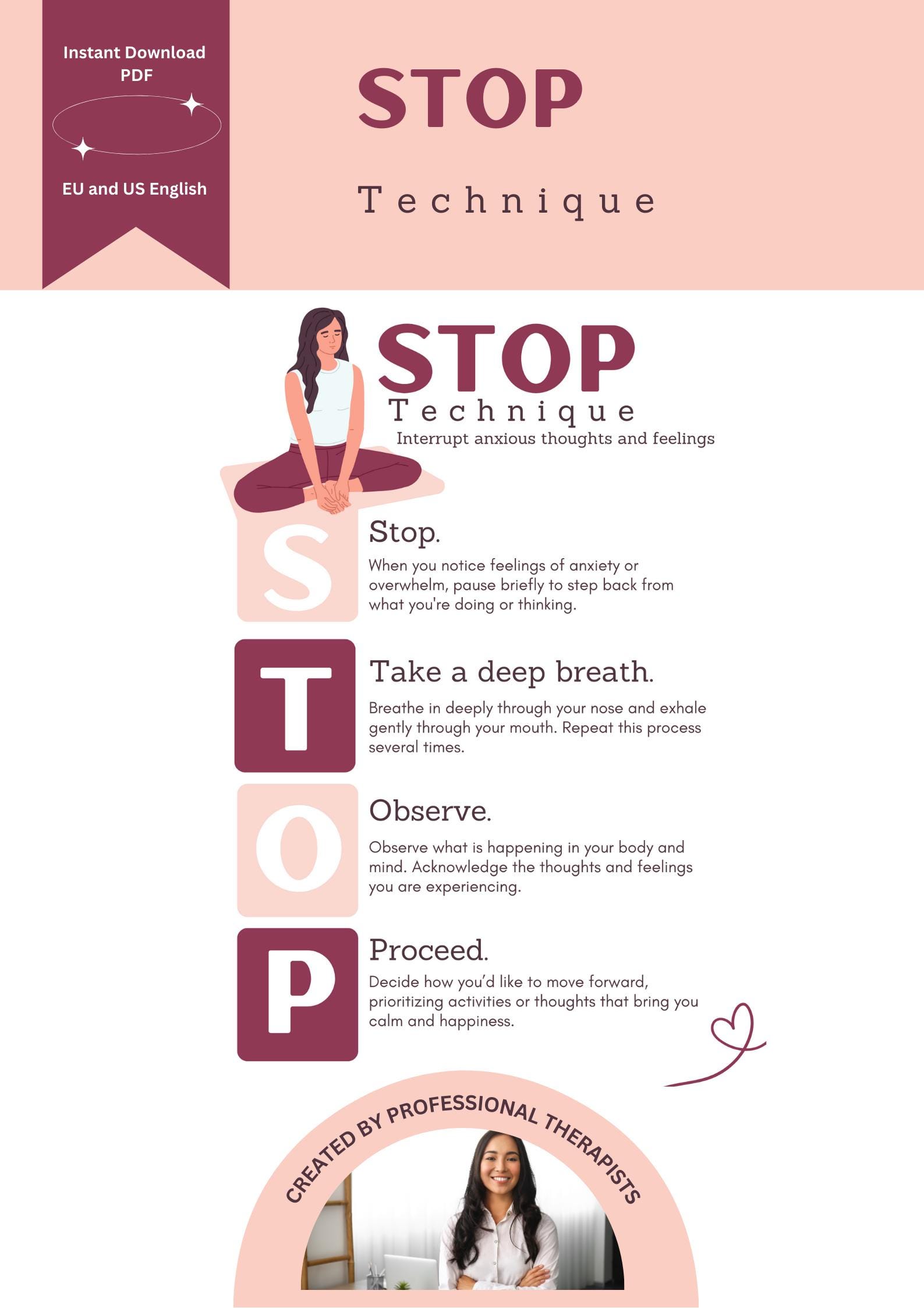 DBT STOP Emotional Regulation Posters, DBT Posters, Therapy Office ...