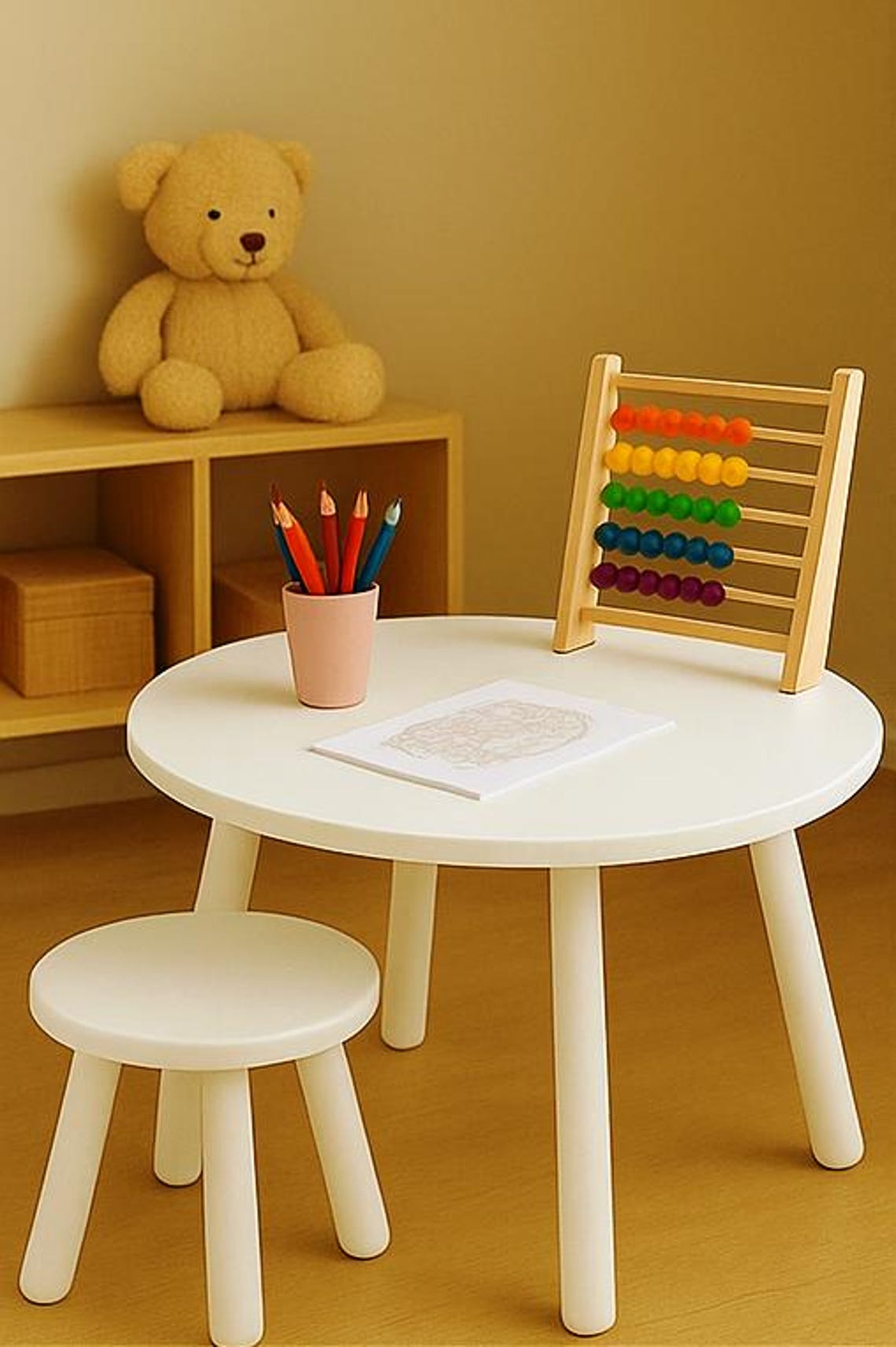 White Kids Round Table & Stools Set | Montessori Play Furniture ...