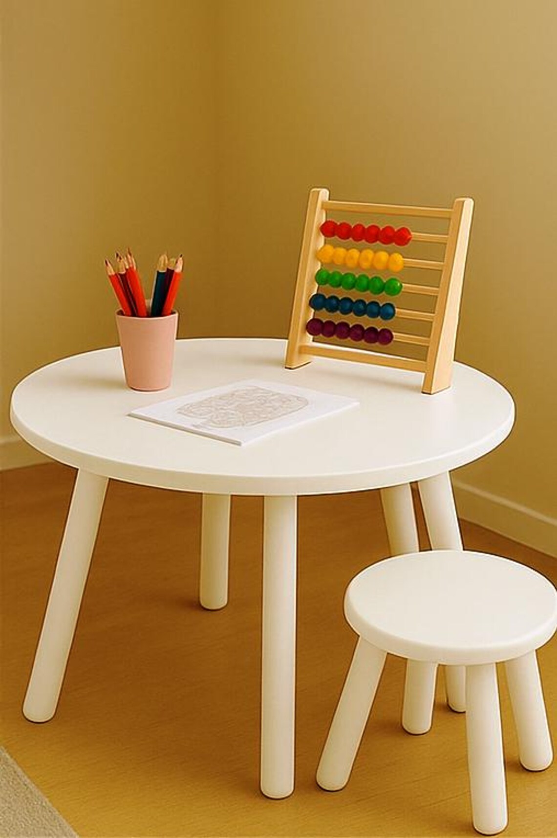 White Kids Round Table & Stools Set | Montessori Play Furniture ...