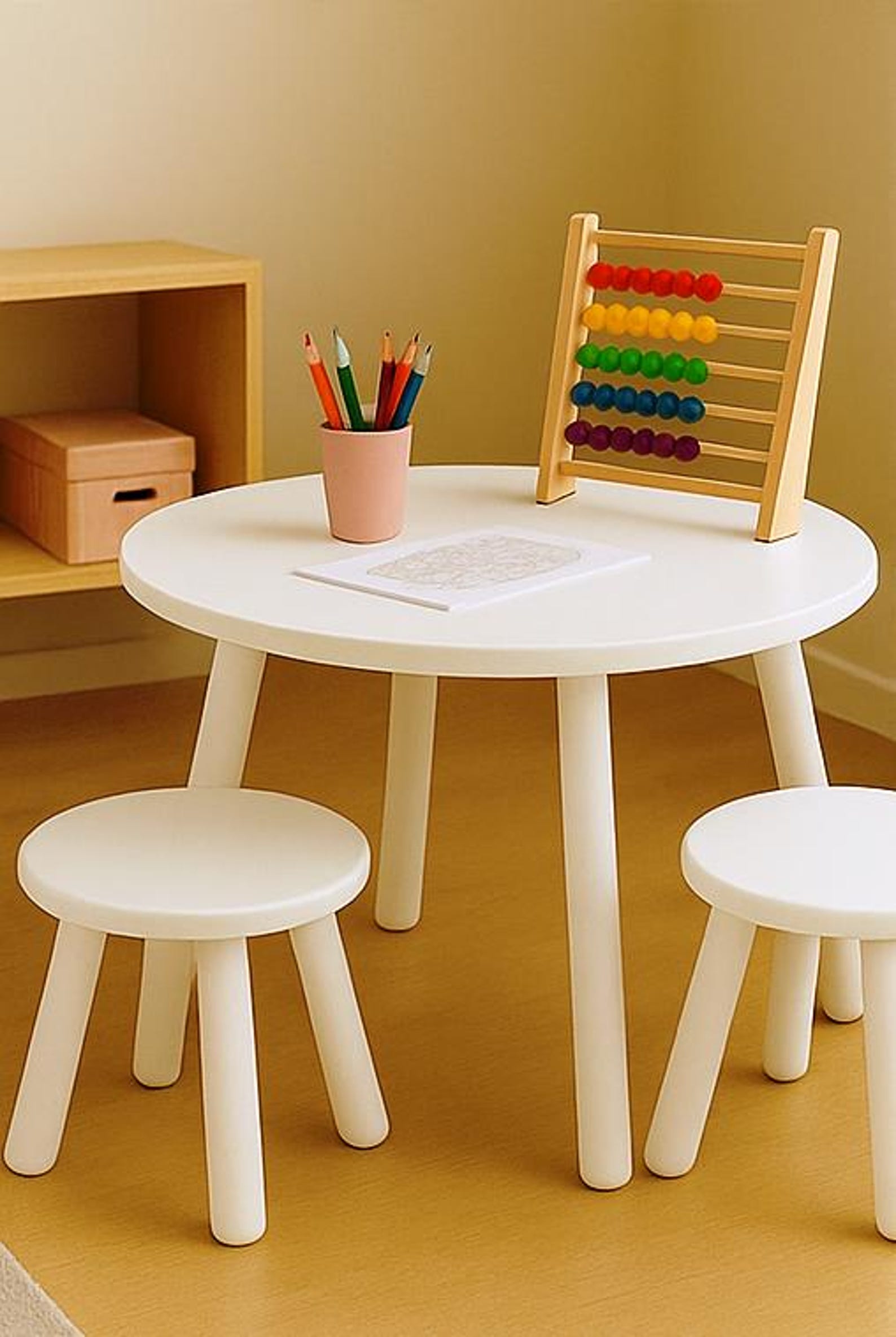 White Kids Round Table & Stools Set | Montessori Play Furniture ...