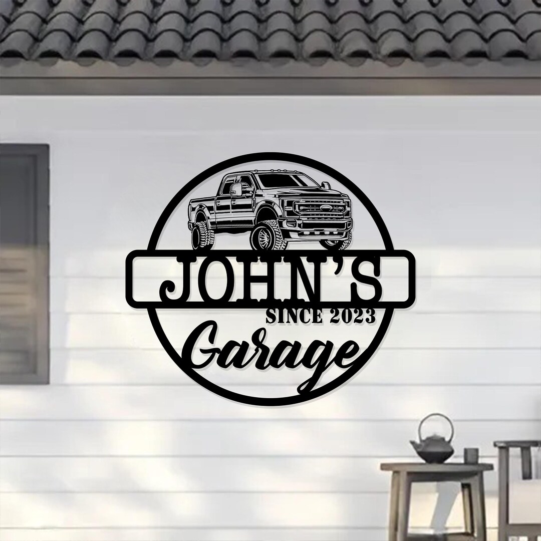 Personalized Metal Garage Sign Custom Name Plaque Wall Art Housewarming ...