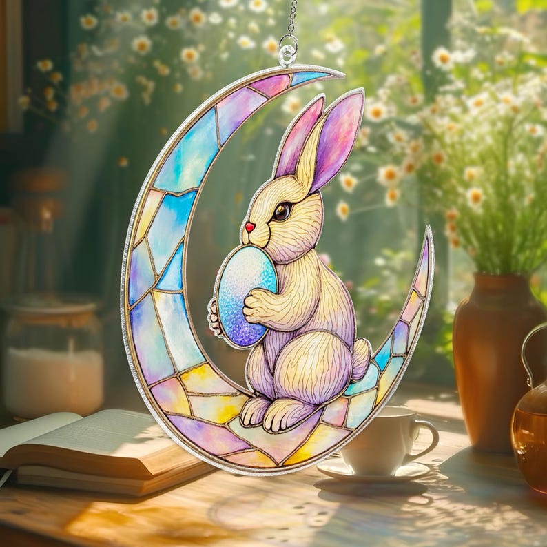 Easter Bunny Suncatcher Window Hanging, Rabbit Acrylic Suncatcher ...