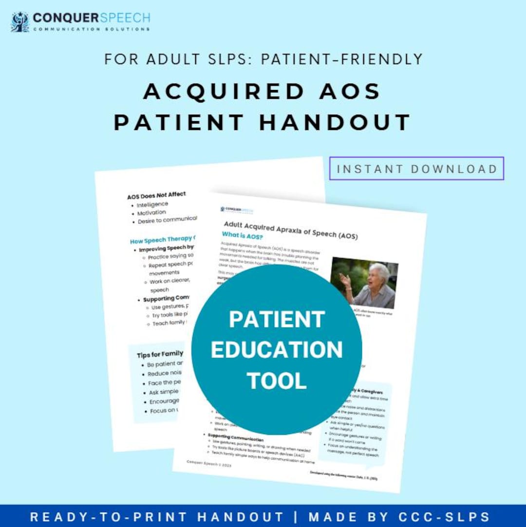 Adult SLP Medical Acquired AOS Patient Education Handout SNF Speech ...