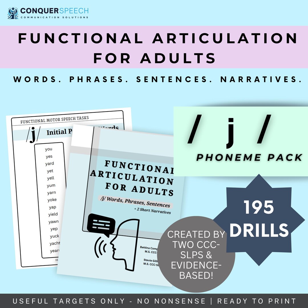 Adult Functional Articulation Therapy Pack /j/ Speech Drills (PDF ...