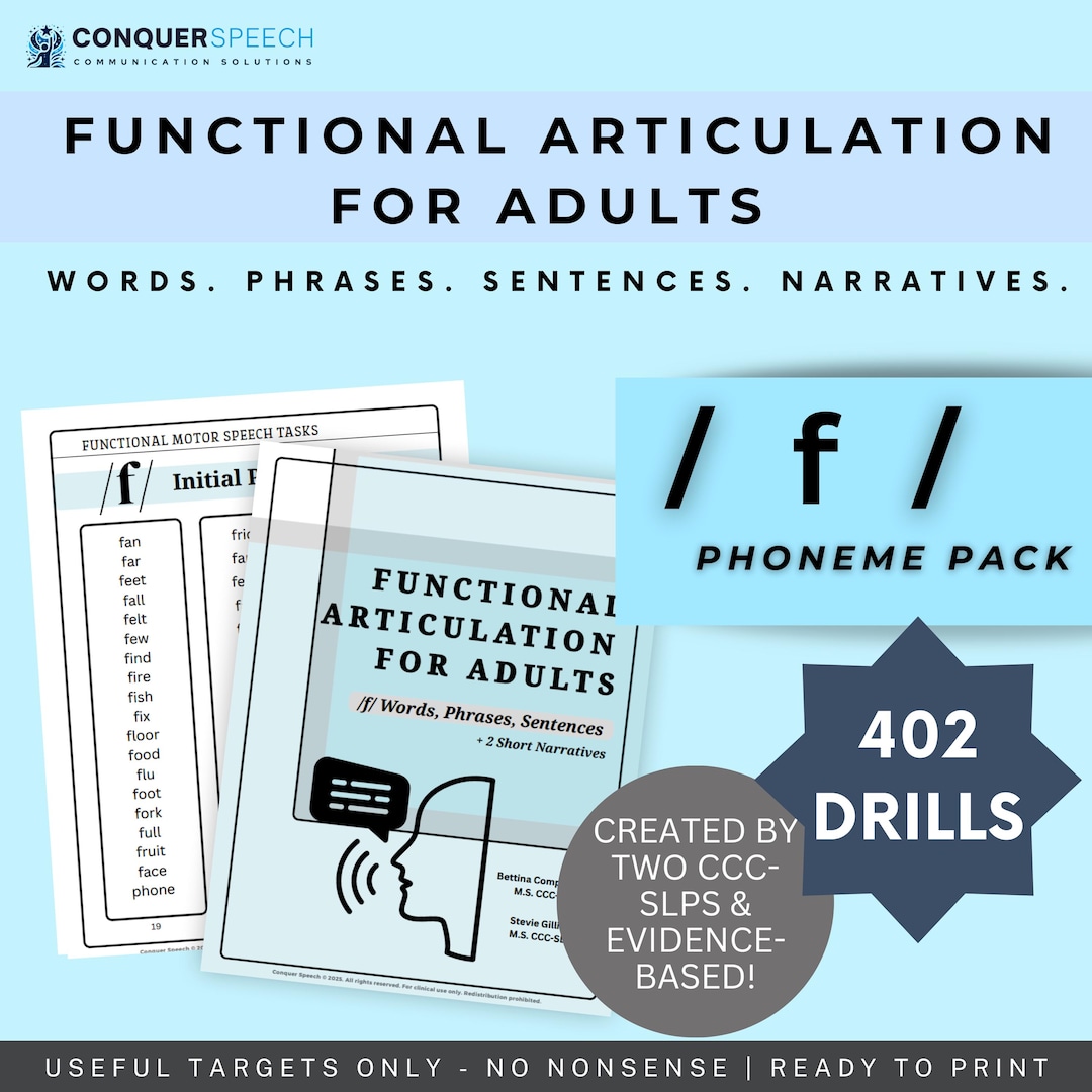 Adult Functional Articulation Therapy Pack /f/ Speech Drills (PDF ...