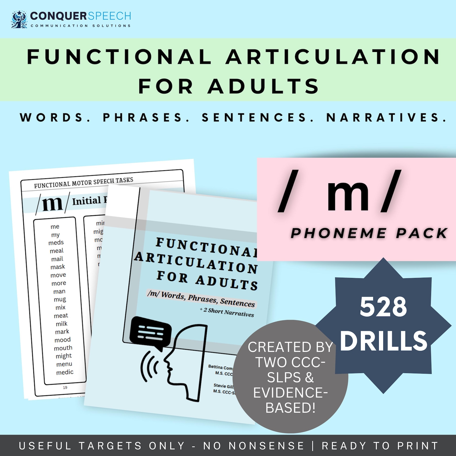 Adult Functional Articulation Therapy Pack /m/ Speech Drills (PDF ...